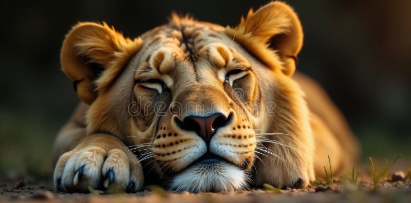 Close Up of a Sleeping Lion S Face, Peaceful Expression, Lion, Resting ...
