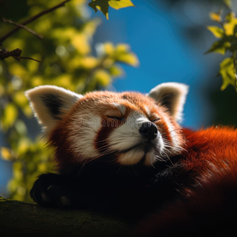 Close Up of Sleeping Red Panda in Forest, Created Using Generative Ai ...