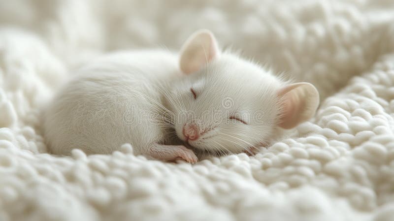 Close-up of a Sleeping White Mouse on Soft Fabric Generative AI Stock ...
