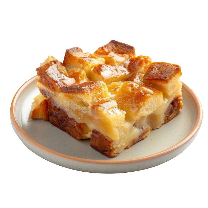 Close-up of a Slice of Bread Pudding with Caramel Sauce Stock ...