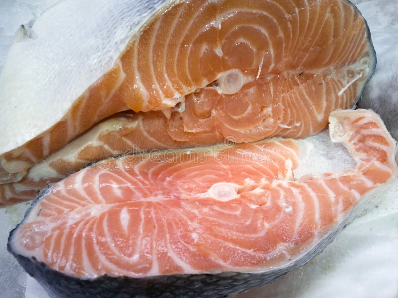 Slice of Fresh Salmon in the Fish Market. Stock Photo - Image of ...