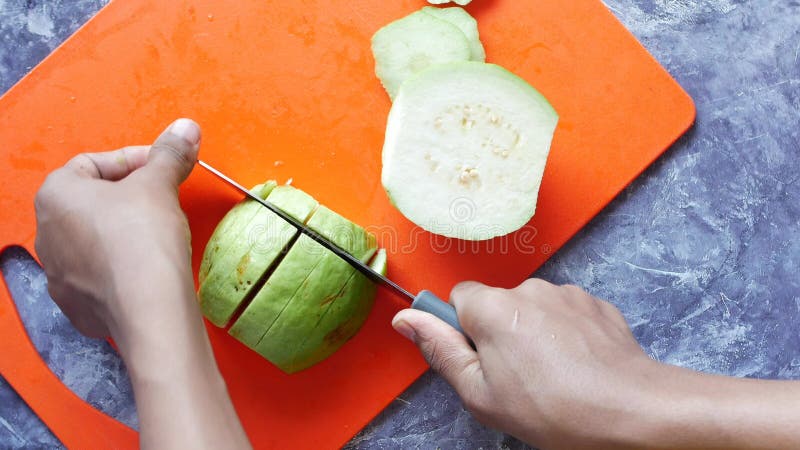 Top View of Cutting Slice of Guava on Table Stock Video - Video of ...