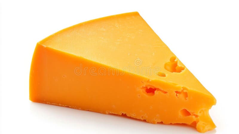 Close Up of a Slice of Orange Cheddar Cheese on White Background Stock ...