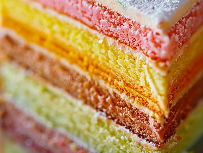 A Close Up of a Slice of Rainbow Colored Cake Stock Image - Image of ...