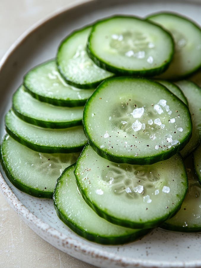 Close-up of Sliced Cucumbers with Salt on a Plate Stock Photo - Image ...