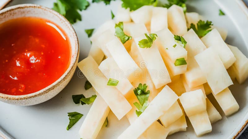 Sliced Daikon Radish with Spicy Dip Stock Image - Image of dinner ...
