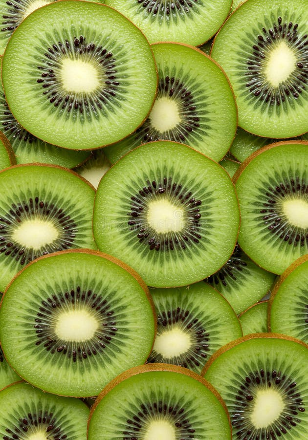 Close Up View of Many Kiwi Fruit Slices Arranged in a Dense and Vibrant ...