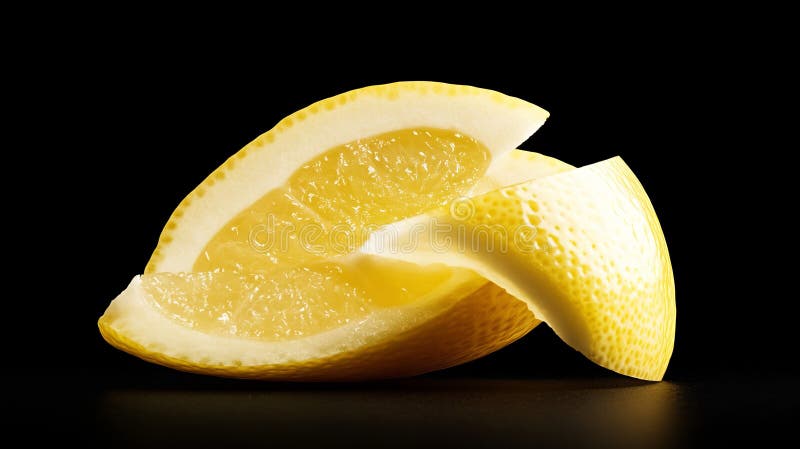 Close-up of a Sliced Lemon Against a Black Backdrop, Showing a Missing ...