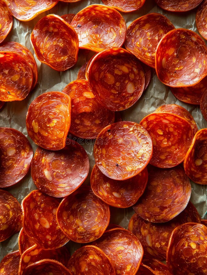 Close-up of Sliced Pepperoni on a Sheet of Parchment. Stock Photo - Image of cured, backdrop ...