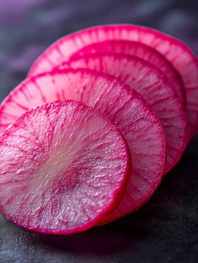 Close-up of Sliced Pink Radish on Dark Surface Stock Image - Image of ...