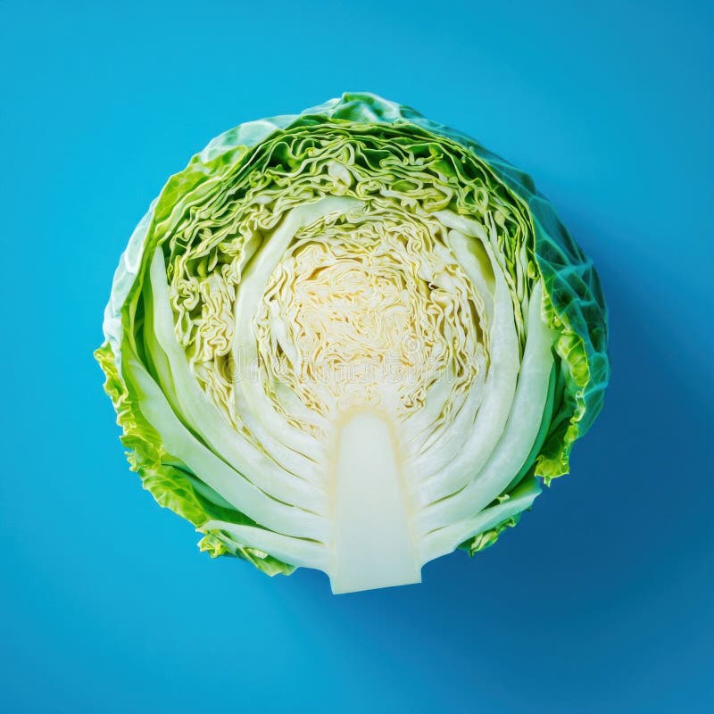 Close-Up of Sliced White Cabbage on Blue Background. Generative Ai ...