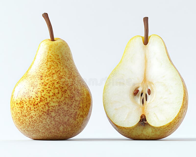 Close Up of Sliced and Whole Pear on White Background Stock ...