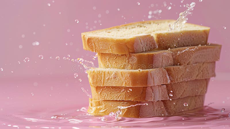 Close-up of Slices of Bread with Water Splashes Creating a Visual ...