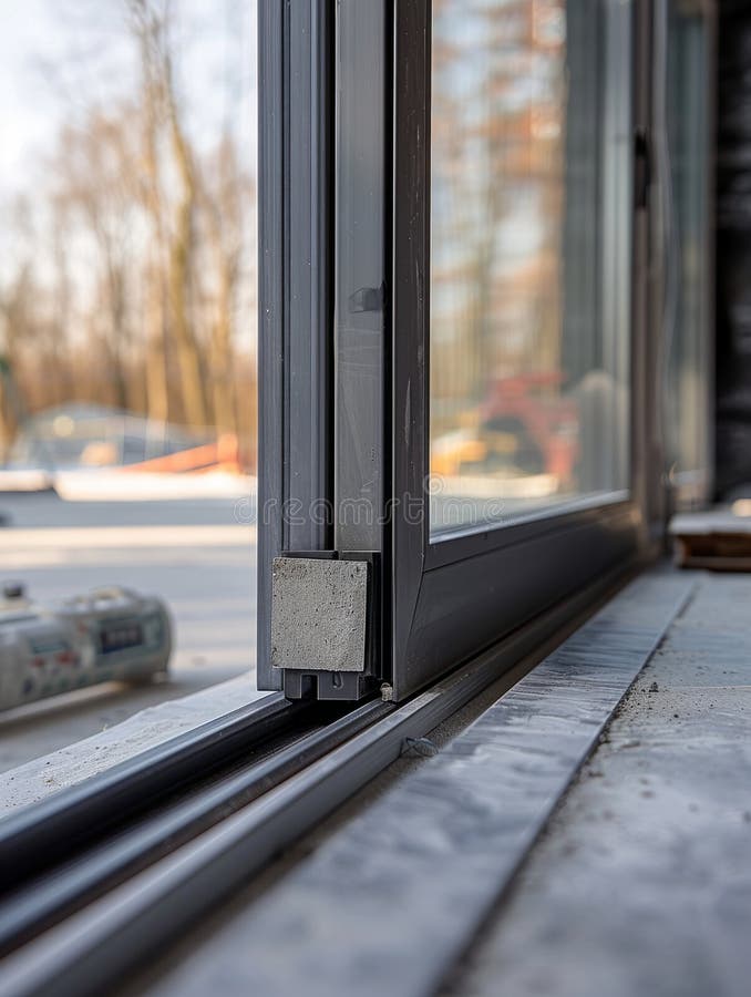A Close-up of a Sliding Glass Window Frame Under Construction. Stock ...