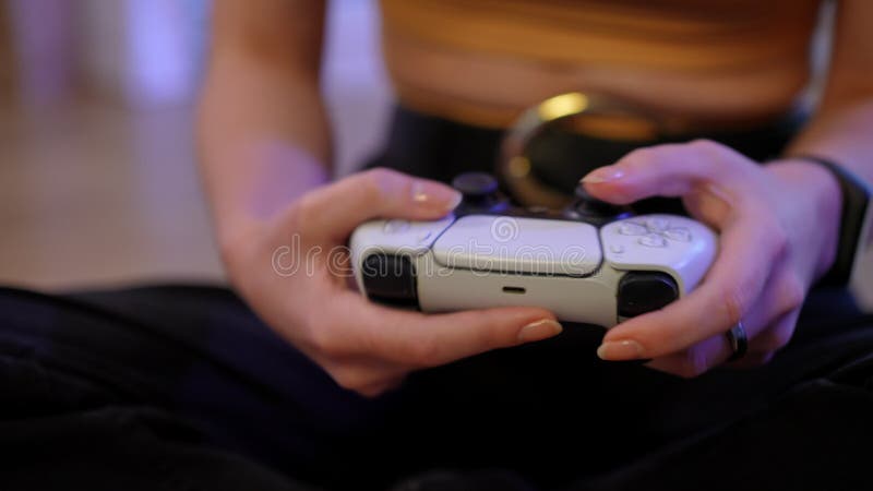 Close-up Slim Young Female Hands Using Joystick Playing Multiplayer ...