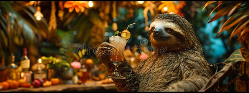 Close-up of a Sloth Drinking a Cocktail Stock Photo - Image of beach ...