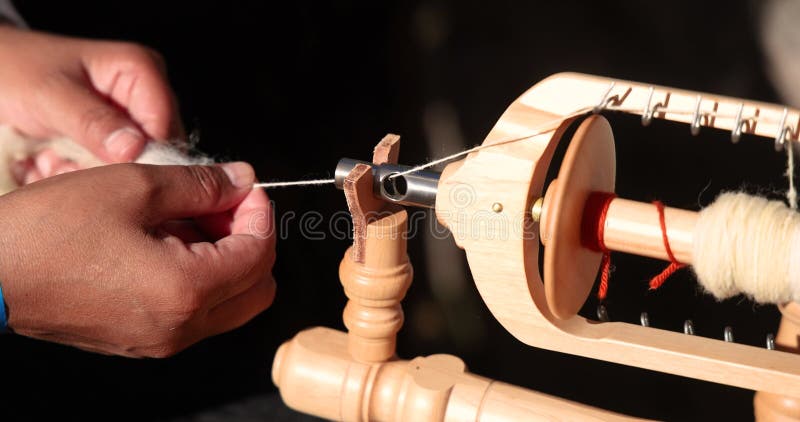 Artisan Spinning Wool on Spinning Wheel in Slow Motion Stock Video ...