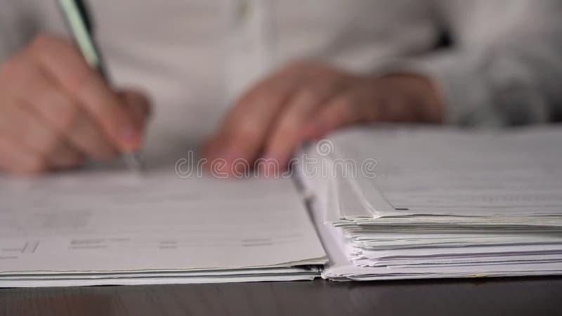 Close-up. Slow Motion. Sign Documents. Thin Hands of Elderly Office ...