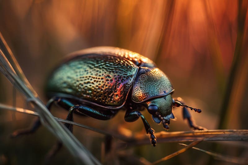 Close-up of a Small Beetle on Lush Green Grass at Sunset Stock ...