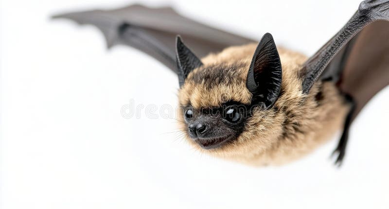 Close-up of a Small Black Bat in Mid-flight Against a Light Background ...