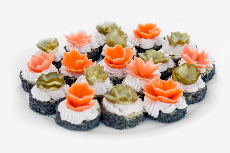 Small Canapes with Salami and Mozzarella on Baguette Slices with Pesto ...