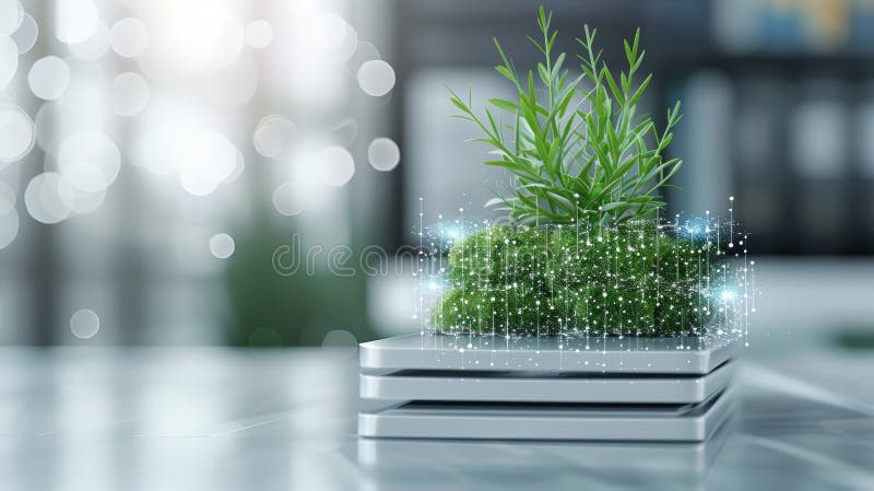Close-up of a Small Digital Plant Growing on Electronic Devices ...