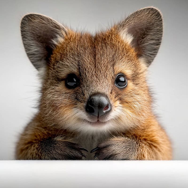 A Close Up of a Small Fox Peeking Over a White Surface Stock Image ...