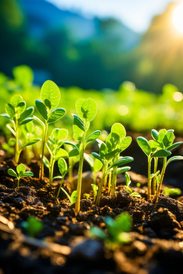 Close Up of Small Green Plants Growing in the Dirt. Generative AI Stock ...