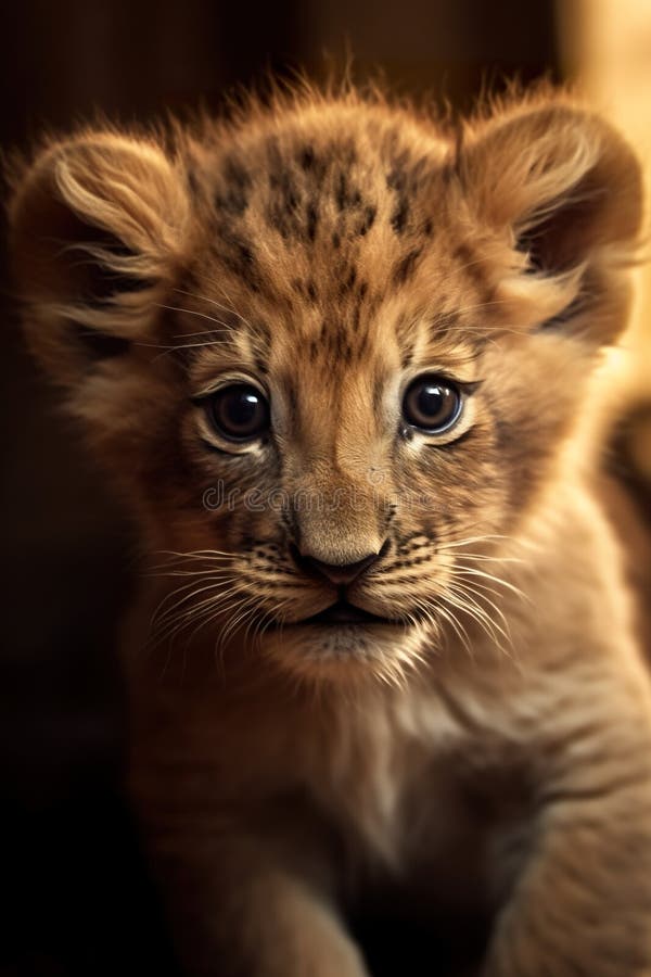A Close Up of a Small Lion Cub. Generative AI Image. Stock Illustration ...