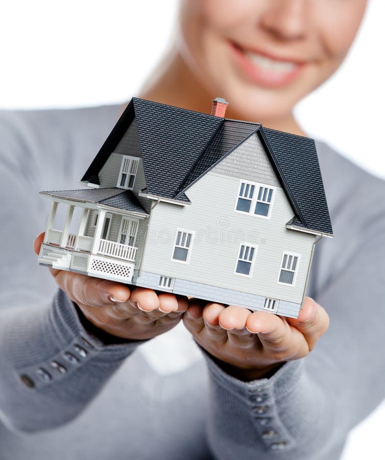Close Up of Model House in Female Hands Stock Photo - Image of estate ...