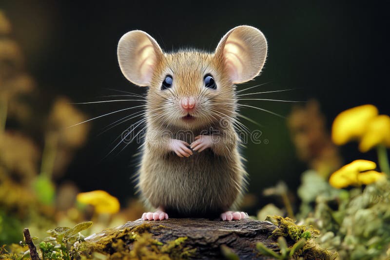 Close Up of a Small Mouse with Big Ears and Curious Face in Green ...