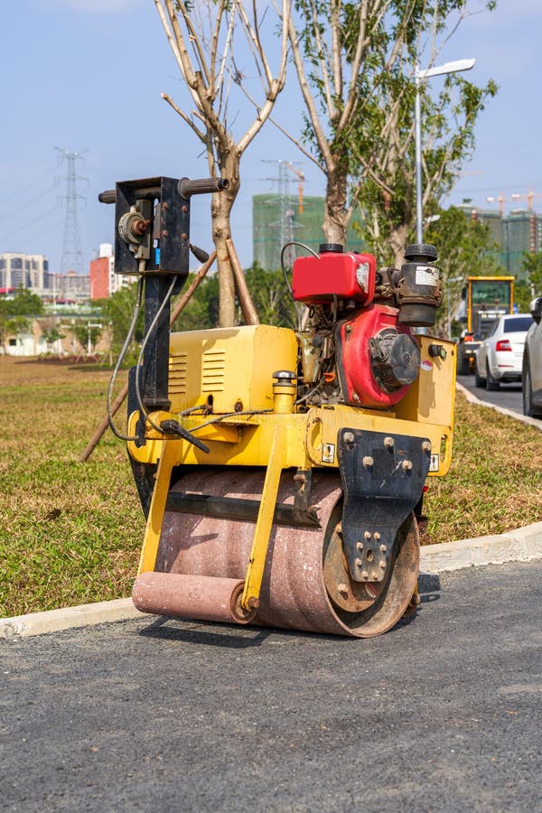Close-up of a Small Road Roller on a Construction Site Stock Image ...
