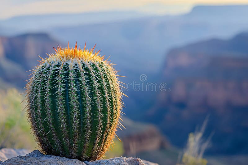 Close Up of Small Round Cactus Growing in Canyon Stock Illustration ...