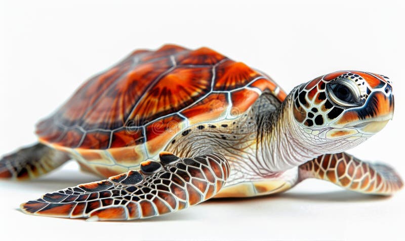 A Close Up of a Small Sea Turtle with an Orange and Black Shell Stock ...