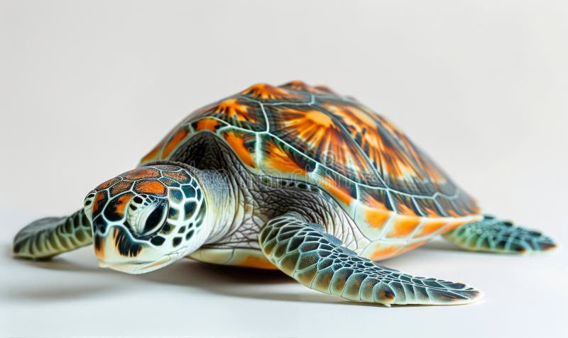 A Close Up of a Small Sea Turtle with an Orange and Black Shell Stock ...