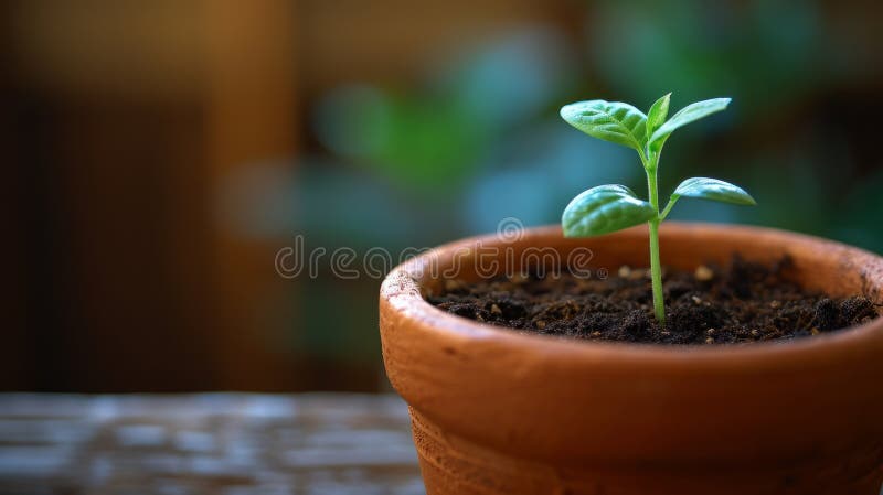 A Close-up of a Small, Sprouting Plant in a Terracotta Pot ...