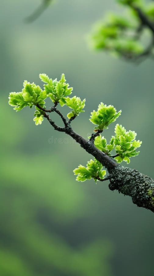 A Close Up of a Small Tree Branch with Green Leaves, AI Stock Photo ...
