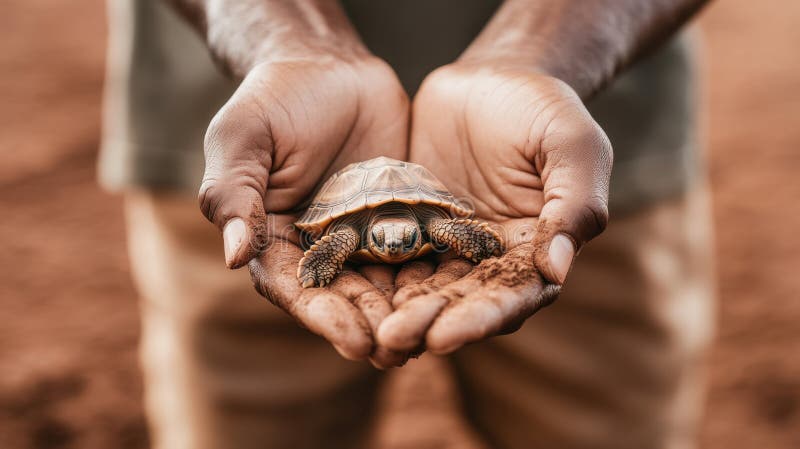Close Up of Small Turtle in Two Open Hands. the Background is Soft ...