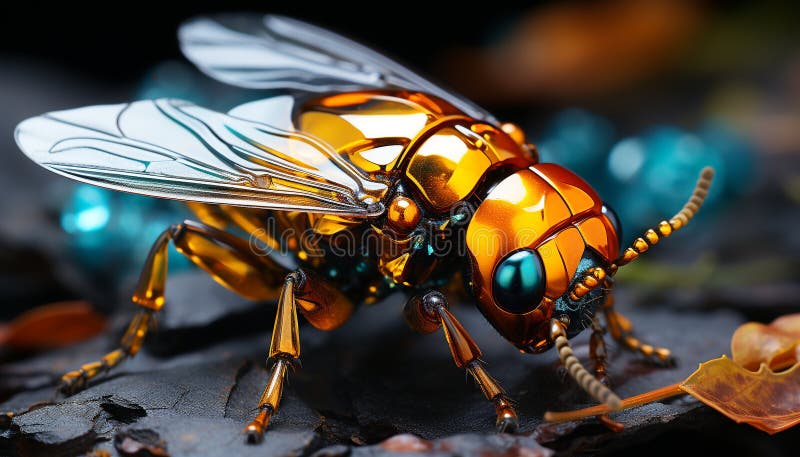 Close Up of a Small Yellow Bee Flying Generated by AI Stock ...