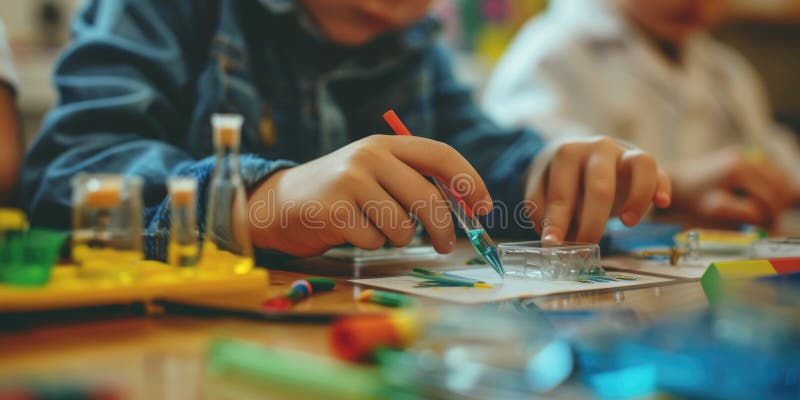 Close Up of Smart Children Hands Learning about Science in STEM Lesson ...
