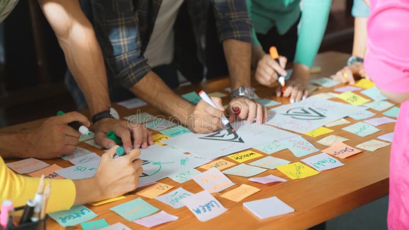 Close Up of Smart Developer Team Using Mind Map To Brainstorm Idea ...