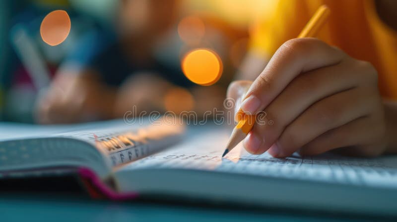 Close Up of Smart Diverse Children Hand Writing Classwork at Classroom ...
