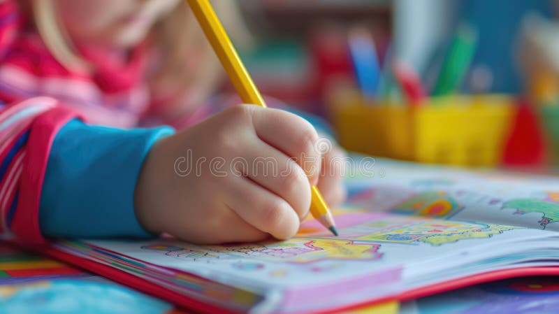 Close Up of Smart Diverse Children Hand Writing Classwork at Classroom ...