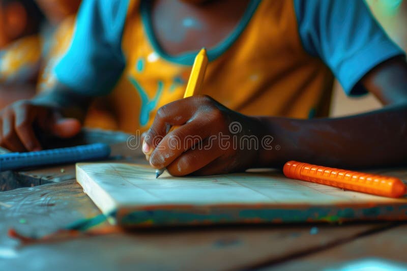 Close Up of Smart Diverse Children Hand Writing Classwork at Classroom ...