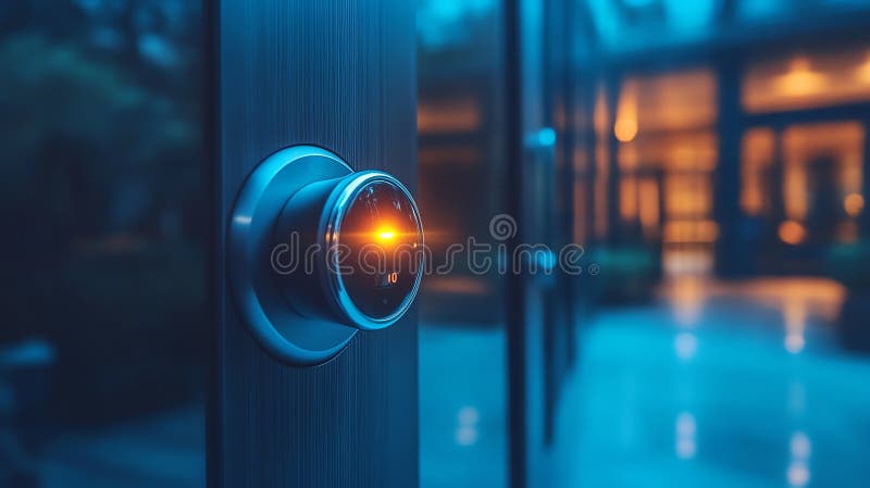 Close-up of a Smart Door Lock with Glowing Indicator in Modern Home ...
