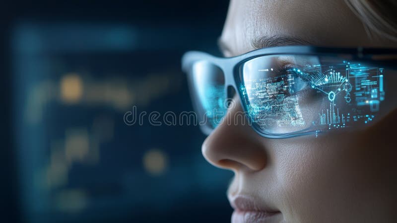 Close-up of Smart Glasses with Data Display Stock Illustration ...