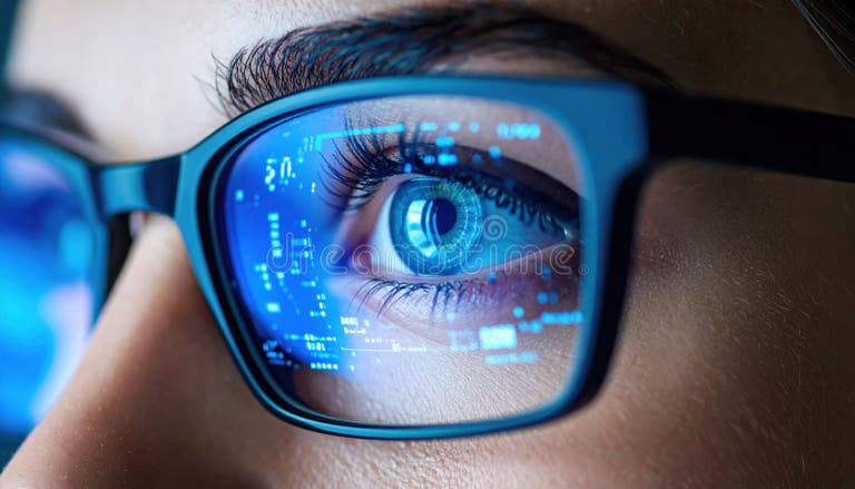 Close-up of Smart Glasses Reflecting Digital Data Interface on Human ...