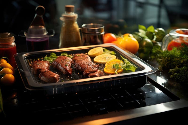 Close-up of Smart Grill Display Showing Cooking Time and Temperature ...