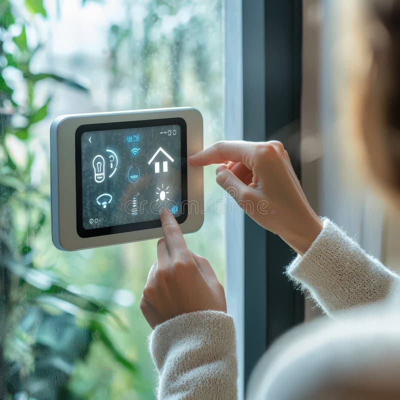 Smart Home Control Panel with Touchscreen in Modern Interior Stock ...