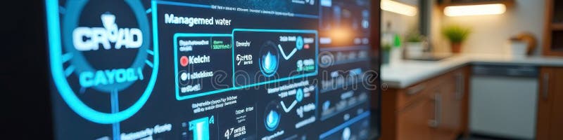 Close-up of Smart Home System Interface in Modern Kitchen with Digital ...